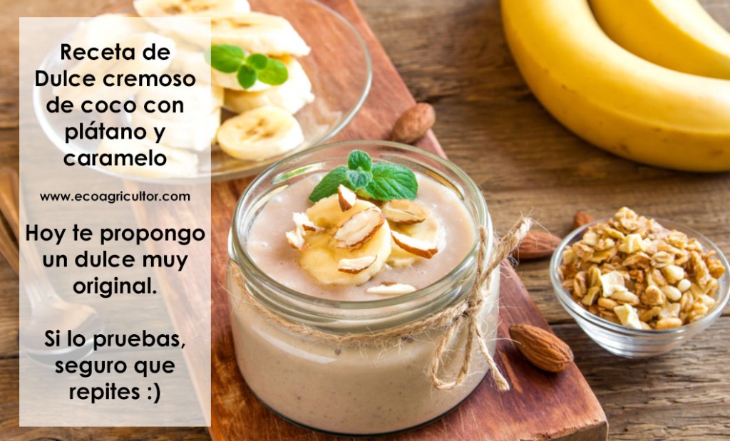 Dulce cremoso de coco con plátano y caramelo